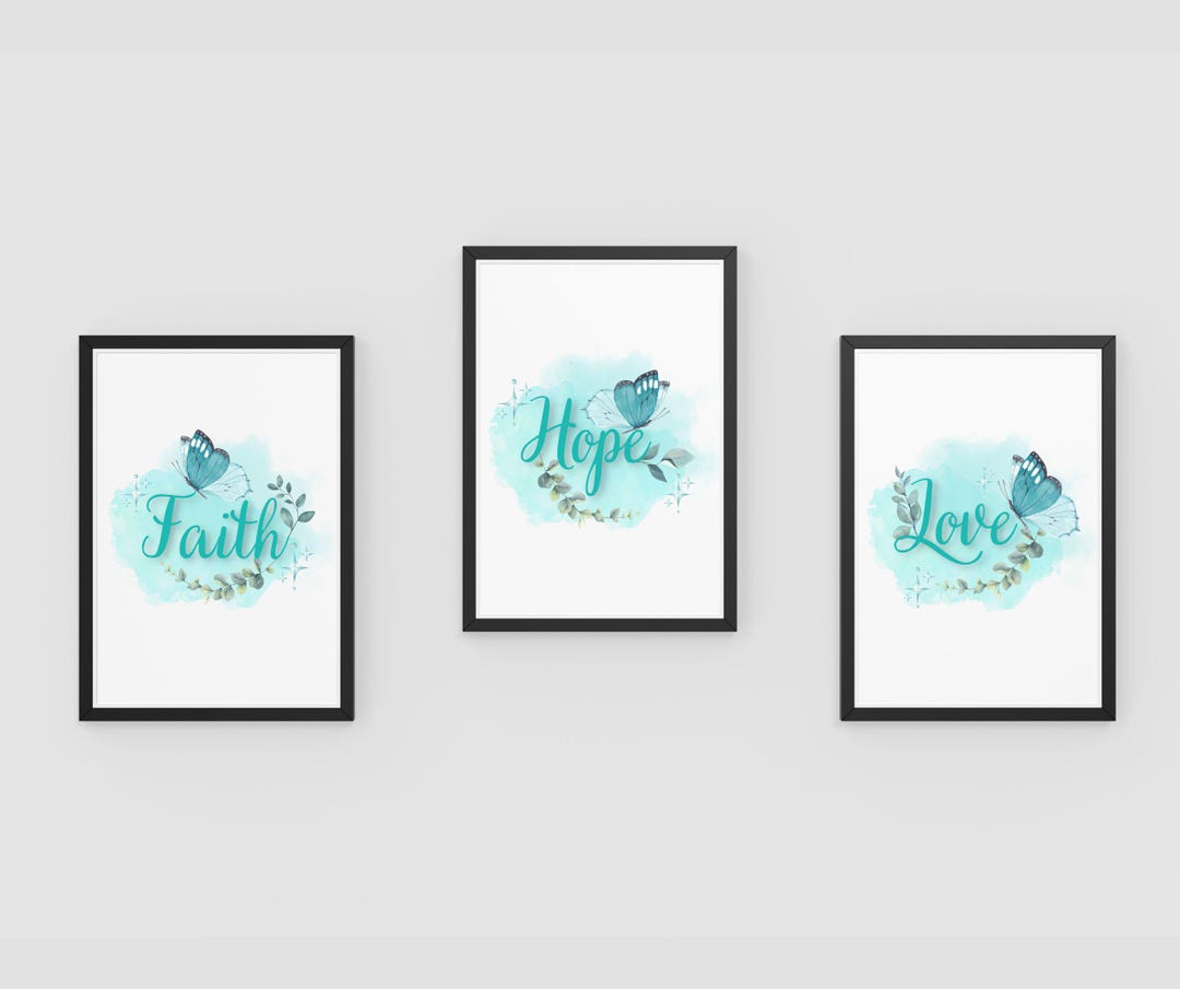 Faith Hope Love Wall Art, Scripture Art, Bible Verse, Turquois ...