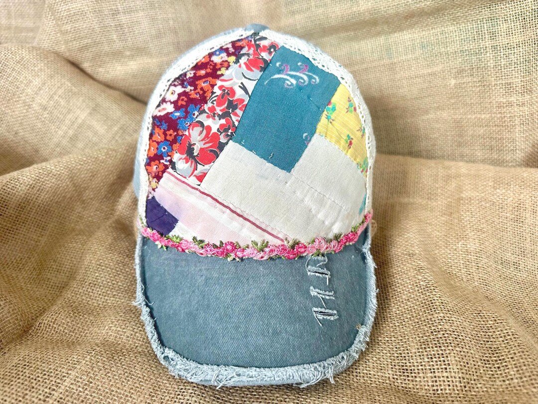 Upcycled Patchwork Quilt Trucker Hat – Vintage Quilt Baseball Cap, Boho ...