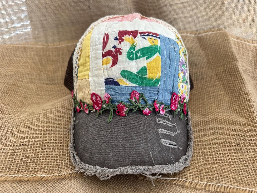 Mexican Fiesta Upcycled Quilt Trucker Hat, Vintage Patchwork Hat, Boho ...