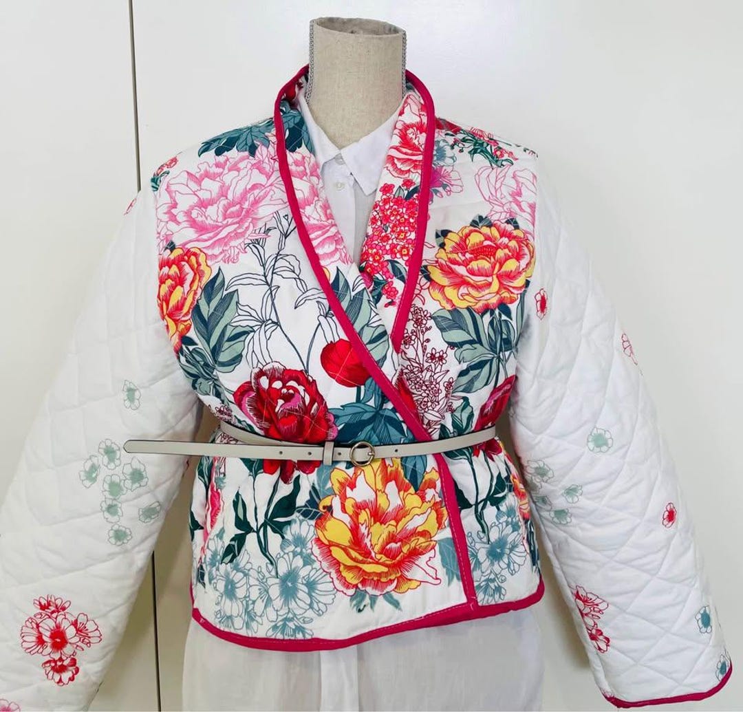Floral Print Quilted Jacket Upcycle - Etsy