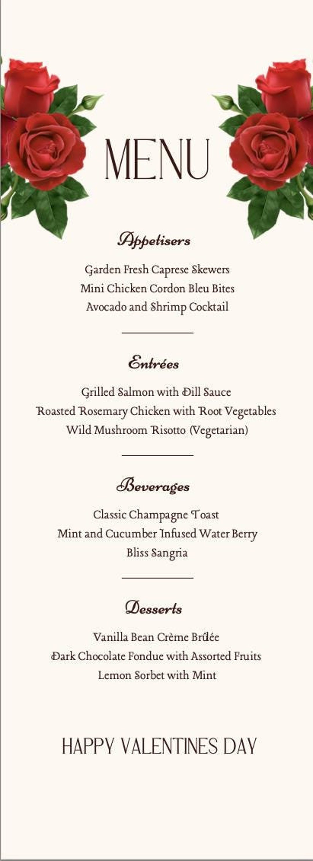 Editable Valentine Menu Cards Template, Red, Floral, Valentine's Day ...