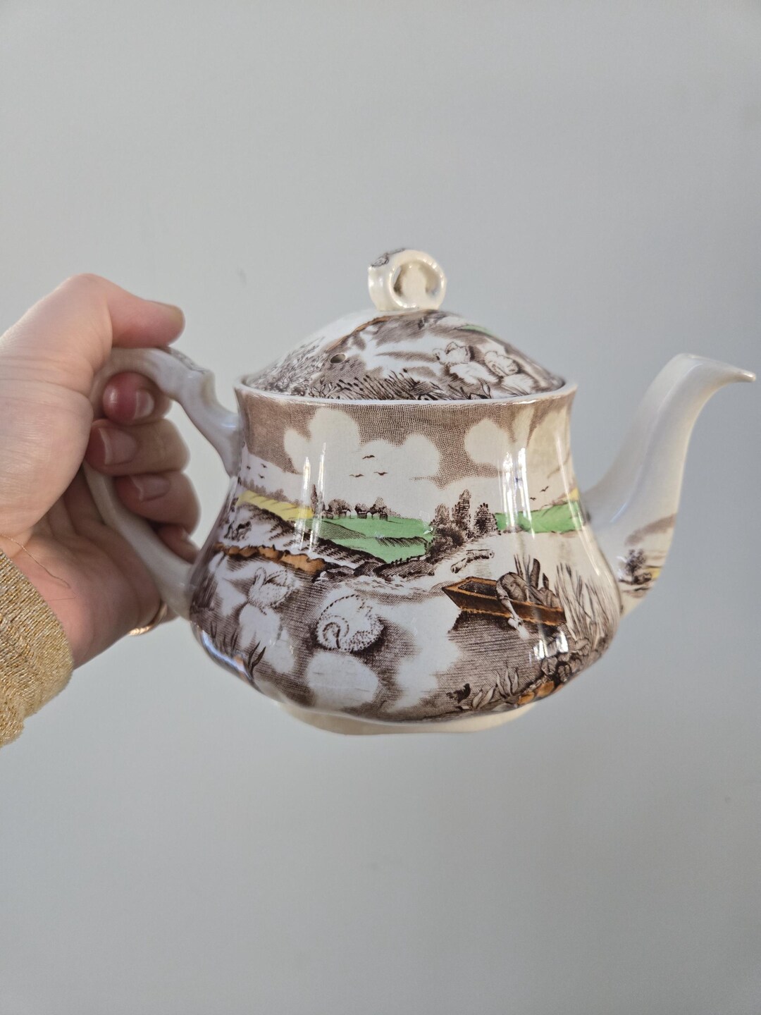 Collectible Hand Painted Alfred Meakin Teapot & Cream Jug With English ...