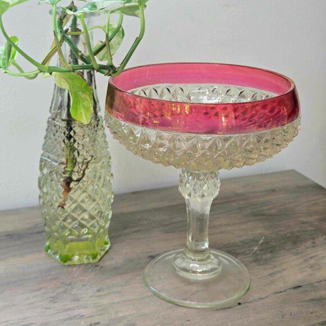 Vintage Indiana Glass Compote – Rose Crystal | 1950s - Etsy