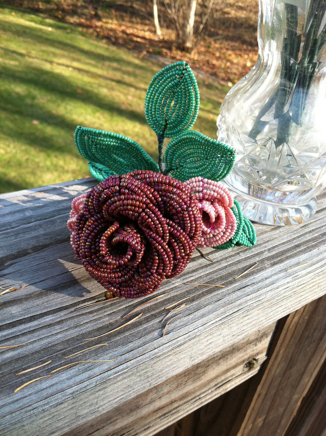 Beaded Red Rose Flower Bunch With Wire Stem - Etsy