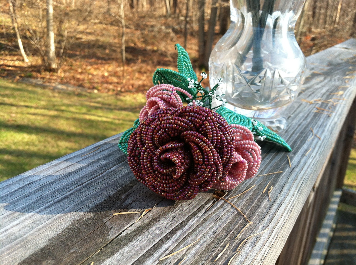 Beaded Red Rose Flower Bunch With Wire Stem - Etsy