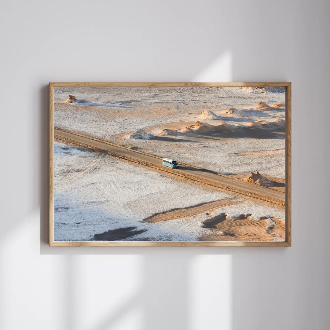 Chile, Atacama Desert - Sunset Landscape, Road With Blue Bus, Aesthetic ...