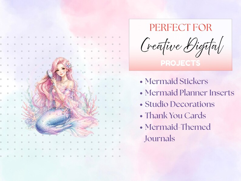 Pastel Watercolor Mermaid Girls Clipart Bundle (PNG) – Fantasy Ocean ...