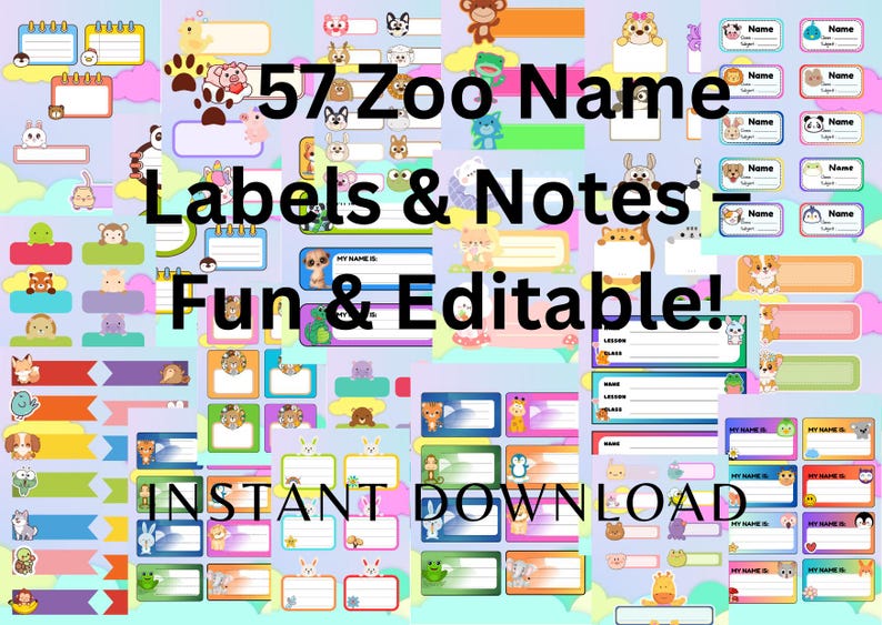 57adorable Zoo-themed Name Labels and Notes! Cute Printable Tags for ...
