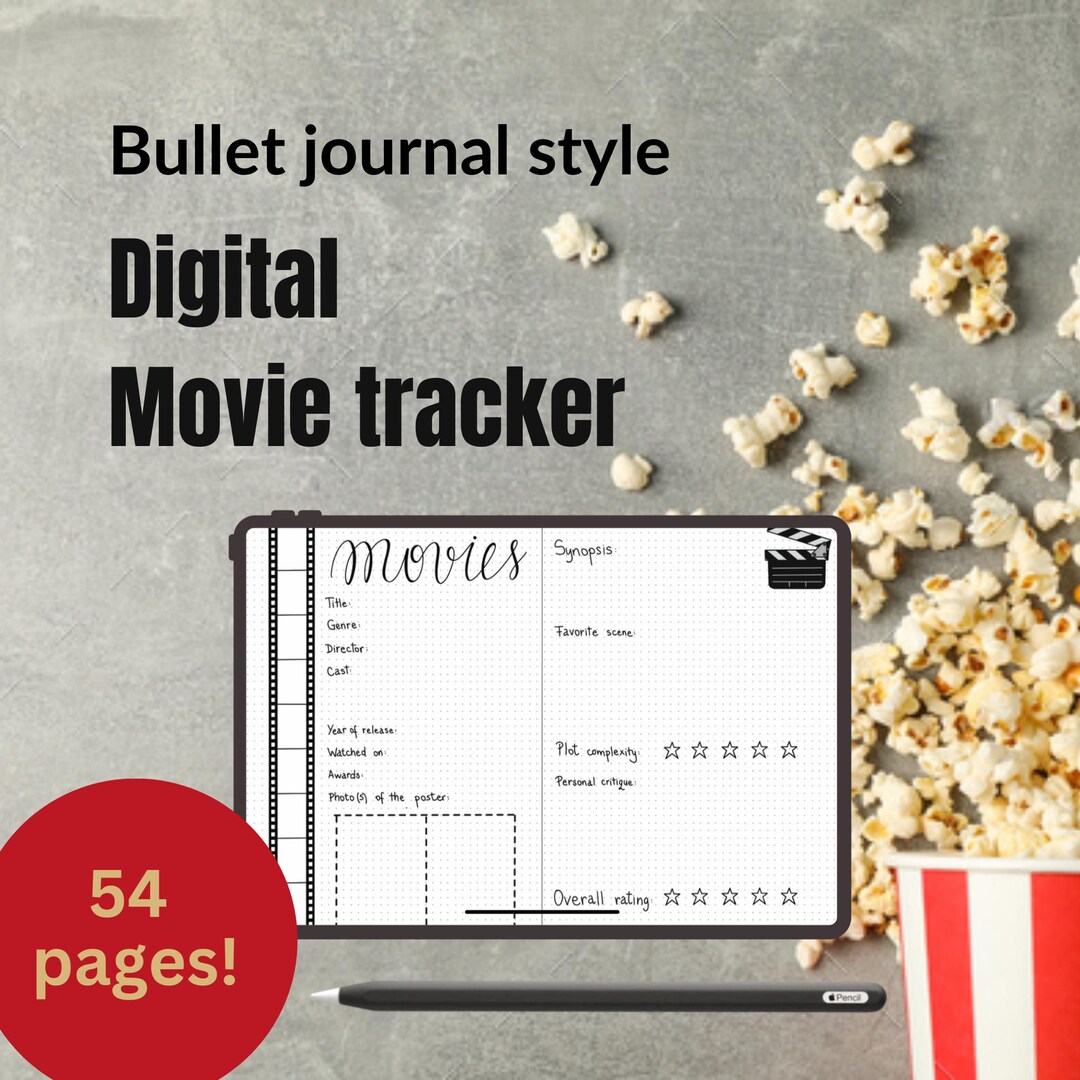 Movie Tracker Bullet Journal Style, Hand-drawn, 54 Pages, Movie ...