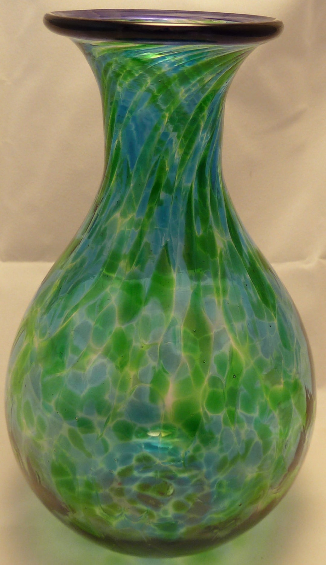 Aqua and Turquoise Tear Drop Bud Vase With Purple Lip - Etsy