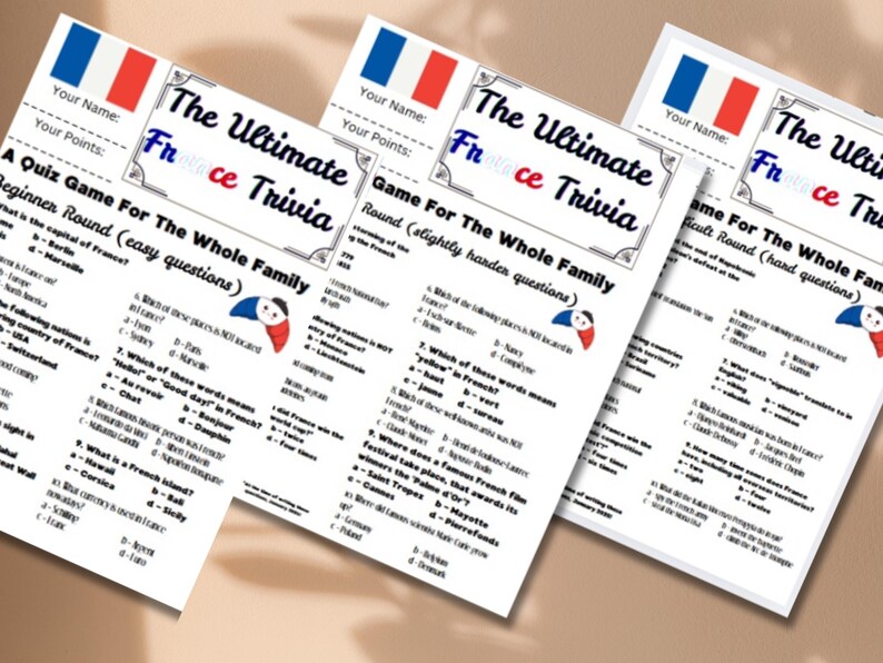The Ultimate France Trivia PRINTABLE, France Quiz for the Whole Family ...