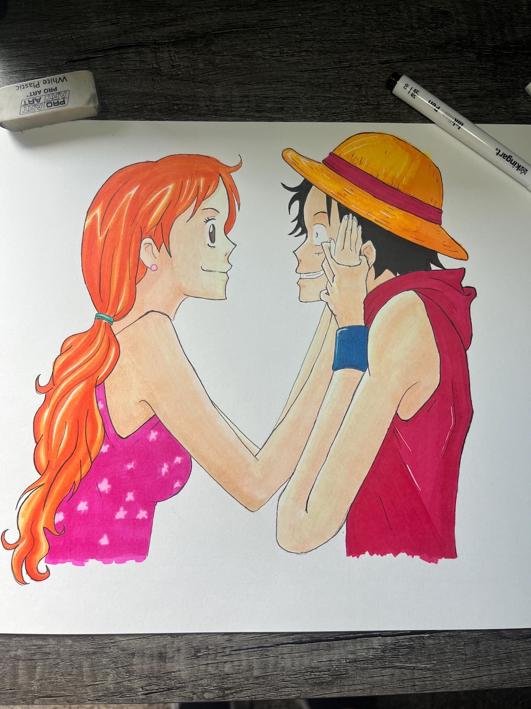 Cute Nami and Luffy One Piece Poster Print | Hand Drawn Anime Wall Art ...
