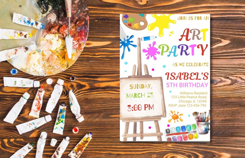 Art Birthday Party Invitation Template | Editable Kids Party Invite ...