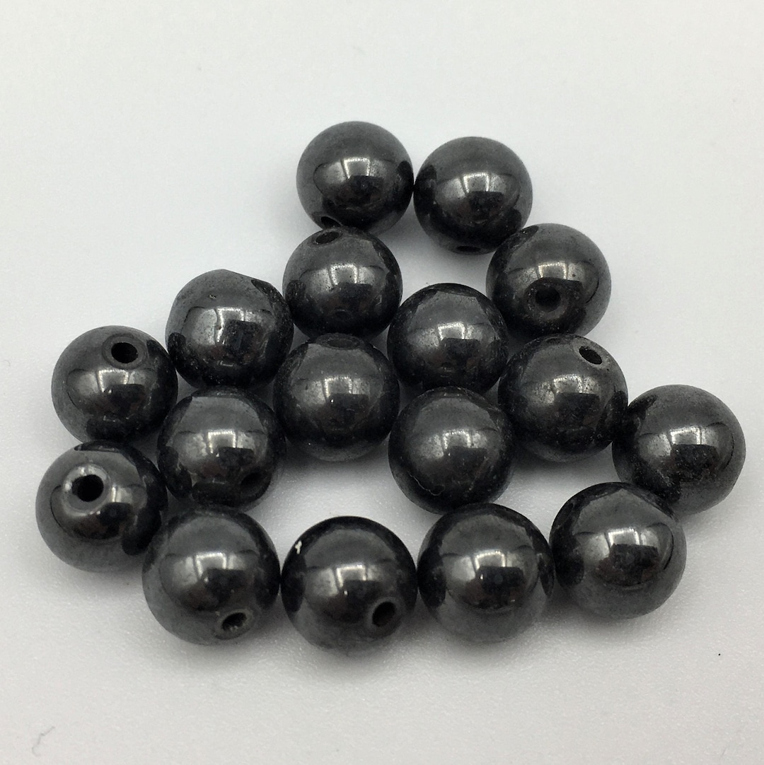 17 Vintage Magnetic Round Grey Beads, Dark Grey Round Magnetic Beads, 7 ...