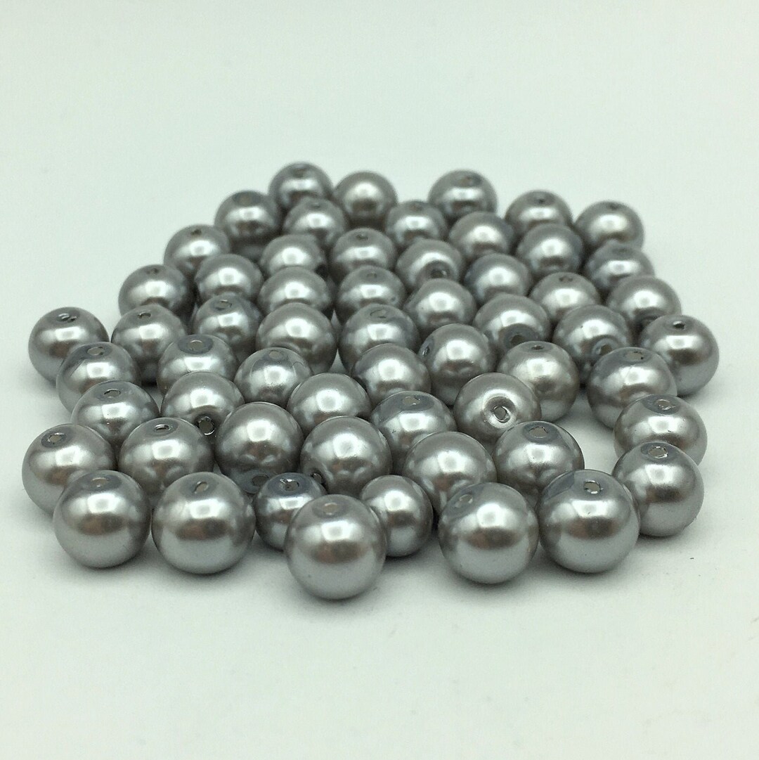 55 No. Vintage Silver Grey Glass Pearls, 7mm Grey Silver Glass Pearl ...
