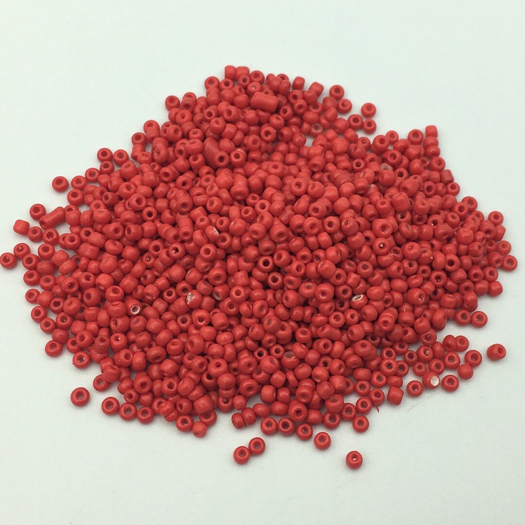 20g Vintage Red Glass Seed Beads, Bright Red Opaque Glass Seed Beads ...