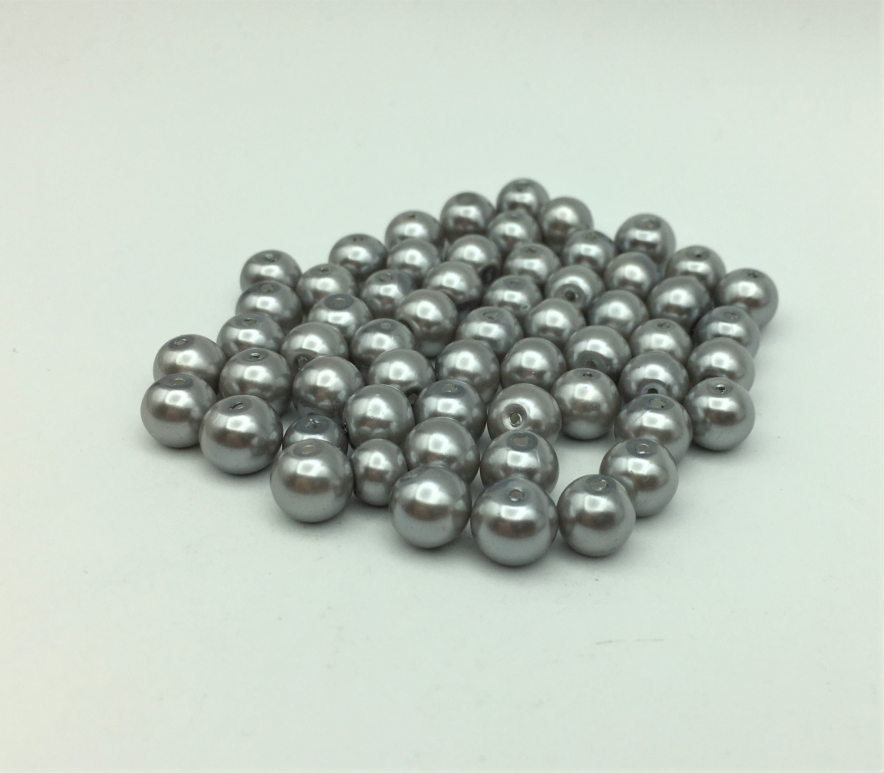 55 No. Vintage Silver Grey Glass Pearls 7mm Grey Silver Glass | Etsy