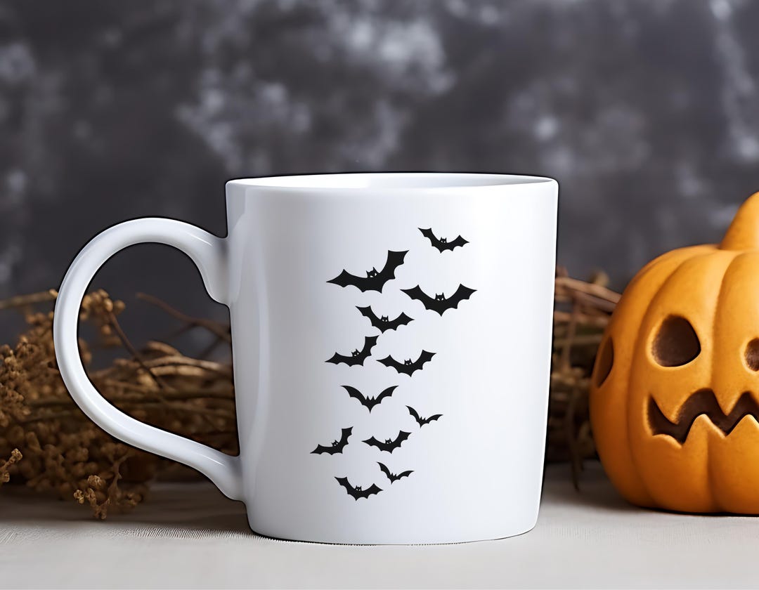 Flying Bats Mug, Spooky Halloween Coffee Cup, Gothic Decor, Halloween ...