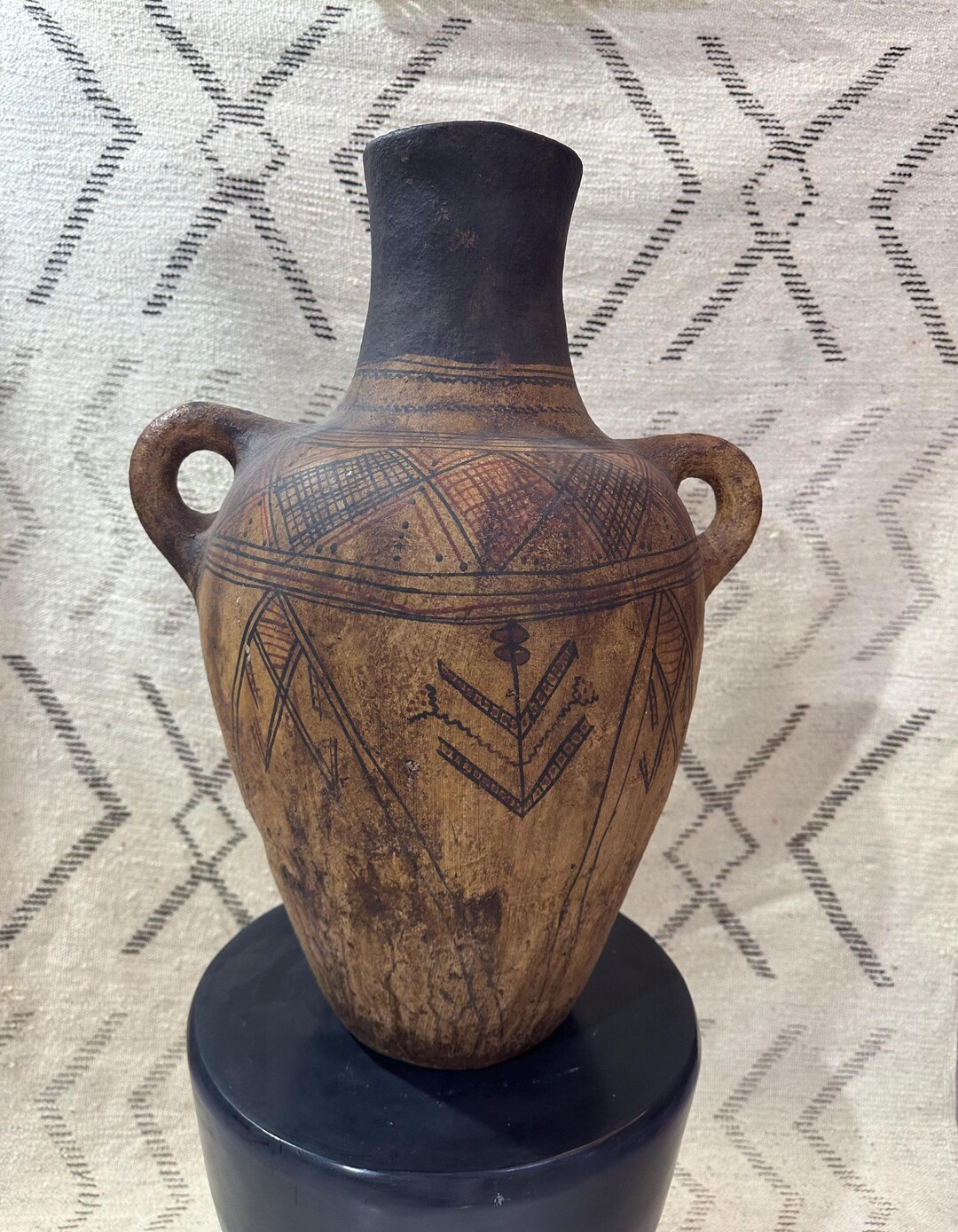 Large Primitive Moroccan Terracotta Vase | Double Handle Tribal Pottery ...