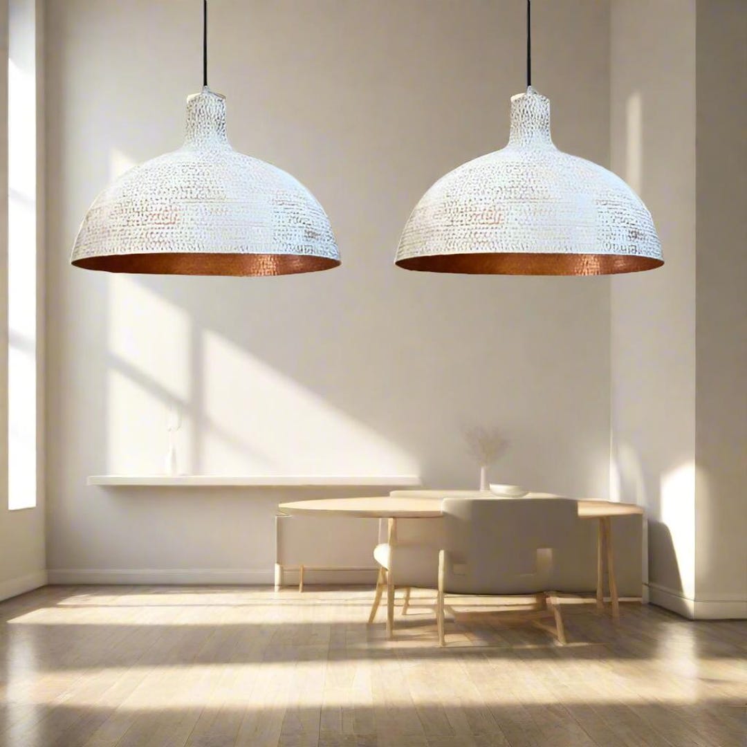 White Hammered Dome Copper Ceiling Light Shades Hammered Kitchen Island ...