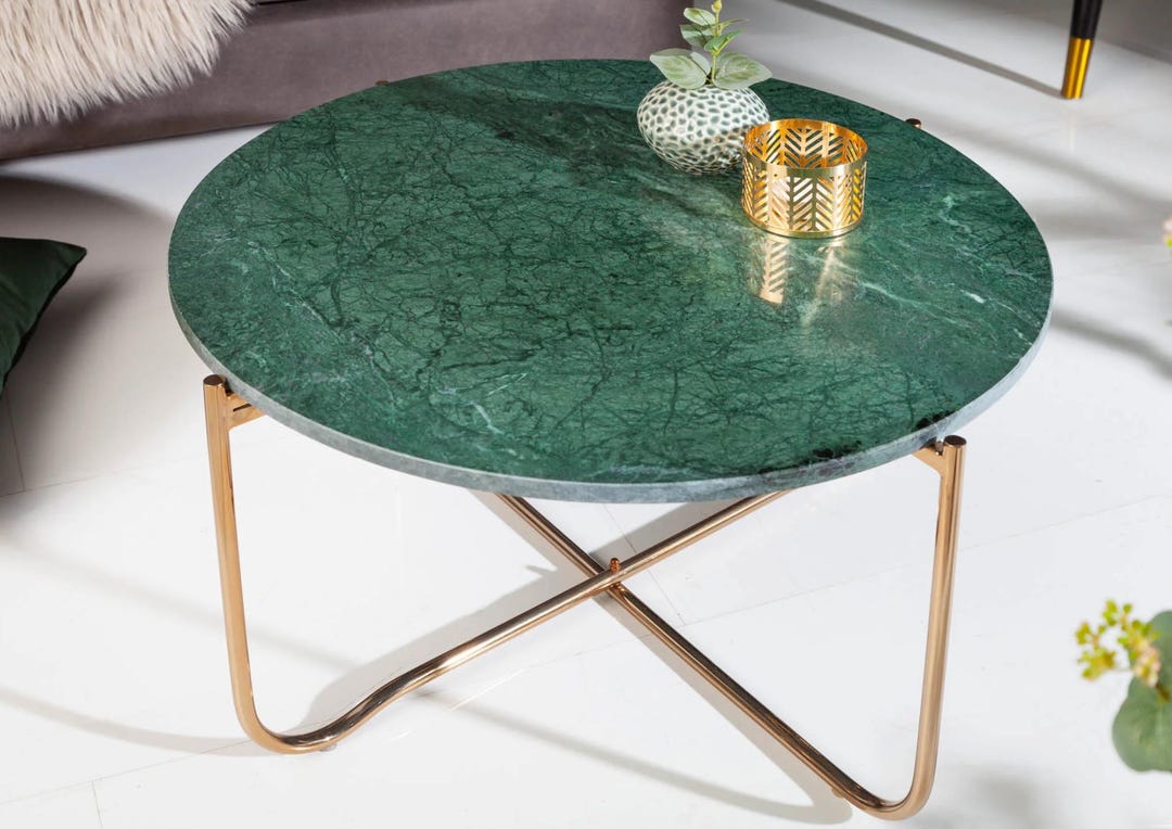 Round Coffee Table 62cm Marble Green Unique Coffee Table, Living Room ...