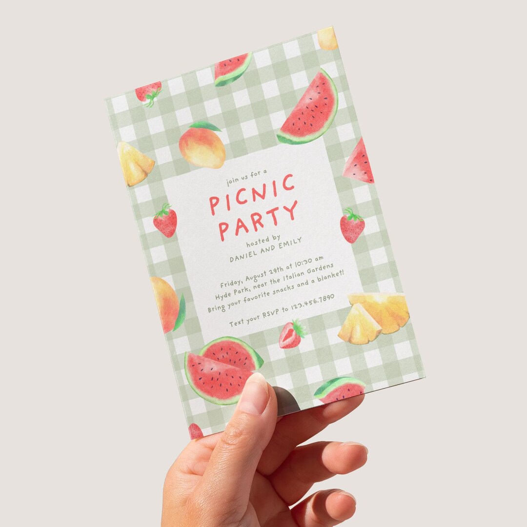 Picnic Party Invitation Template: Summer BBQ, Baby Shower (editable ...