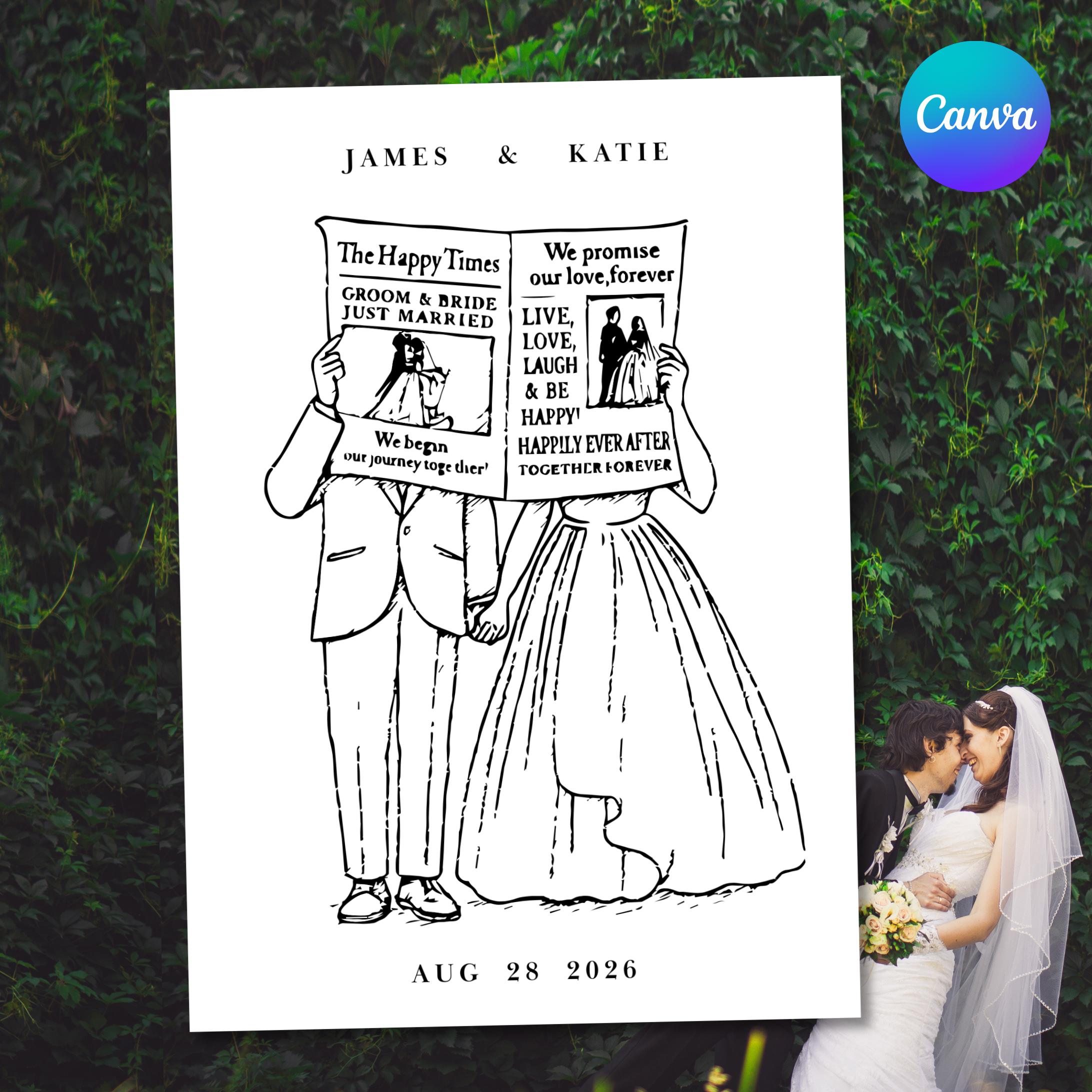 Hand-drawn Wedding Invitation Template: Minimalist Bride & Groom ...