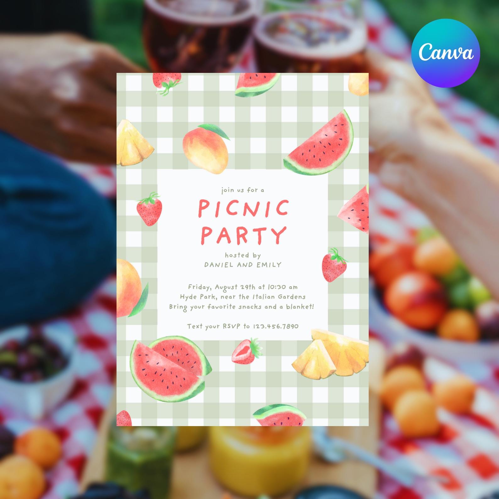 Picnic Party Invitation Template: Summer BBQ, Baby Shower (editable ...