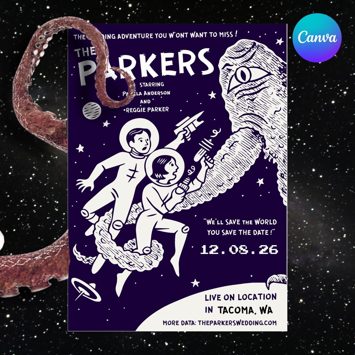Space Wedding Invitation, Vintage Comic Template, Retro Monster Design ...
