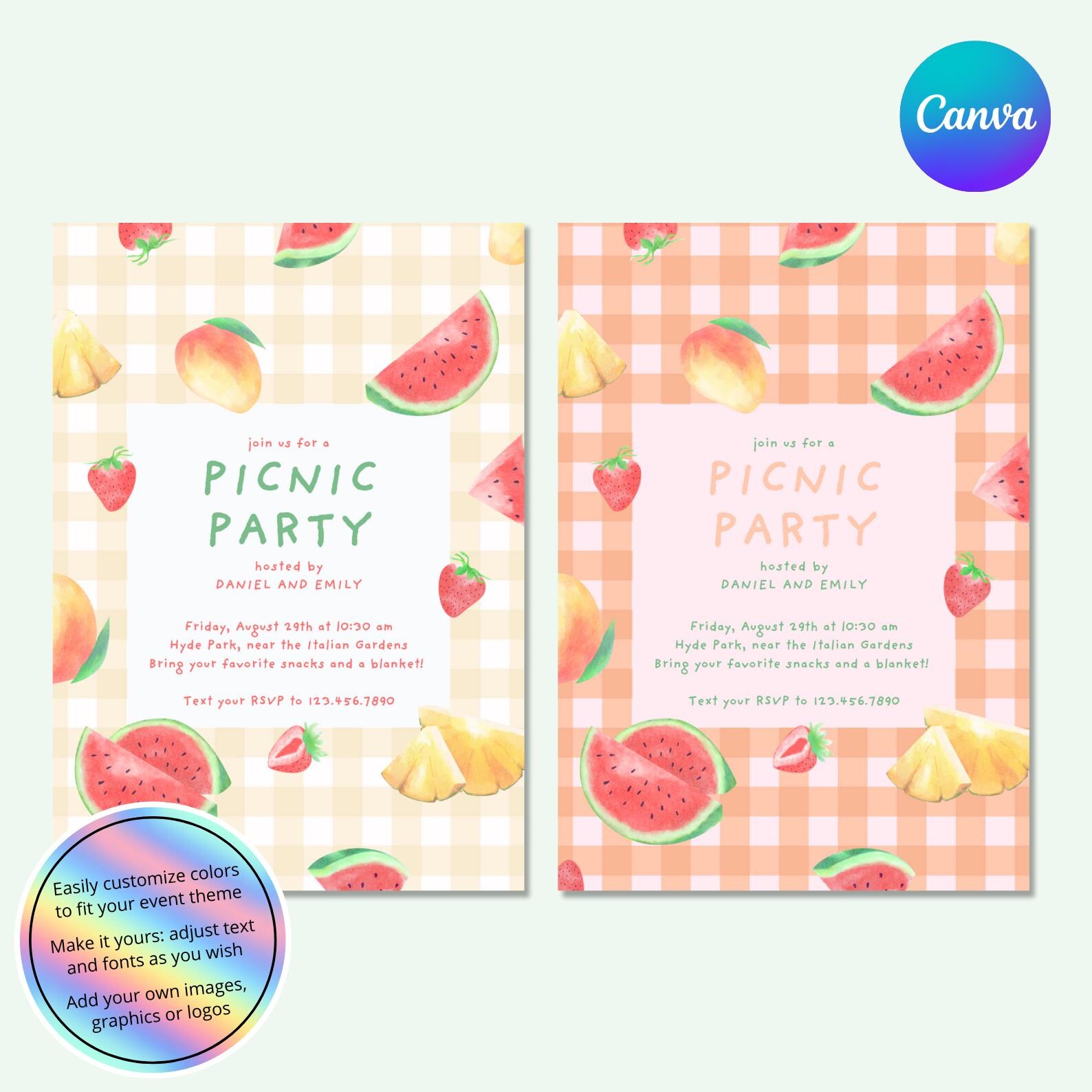 Picnic Party Invitation Template: Summer BBQ, Baby Shower (editable ...