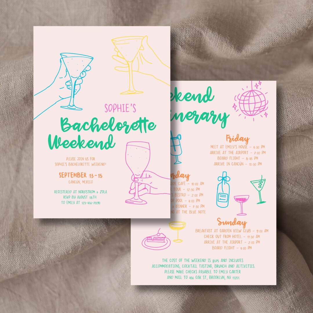 BACHELORETTE WEEKEND INVITE Template, Fun Itinerary, Camp Theme ...