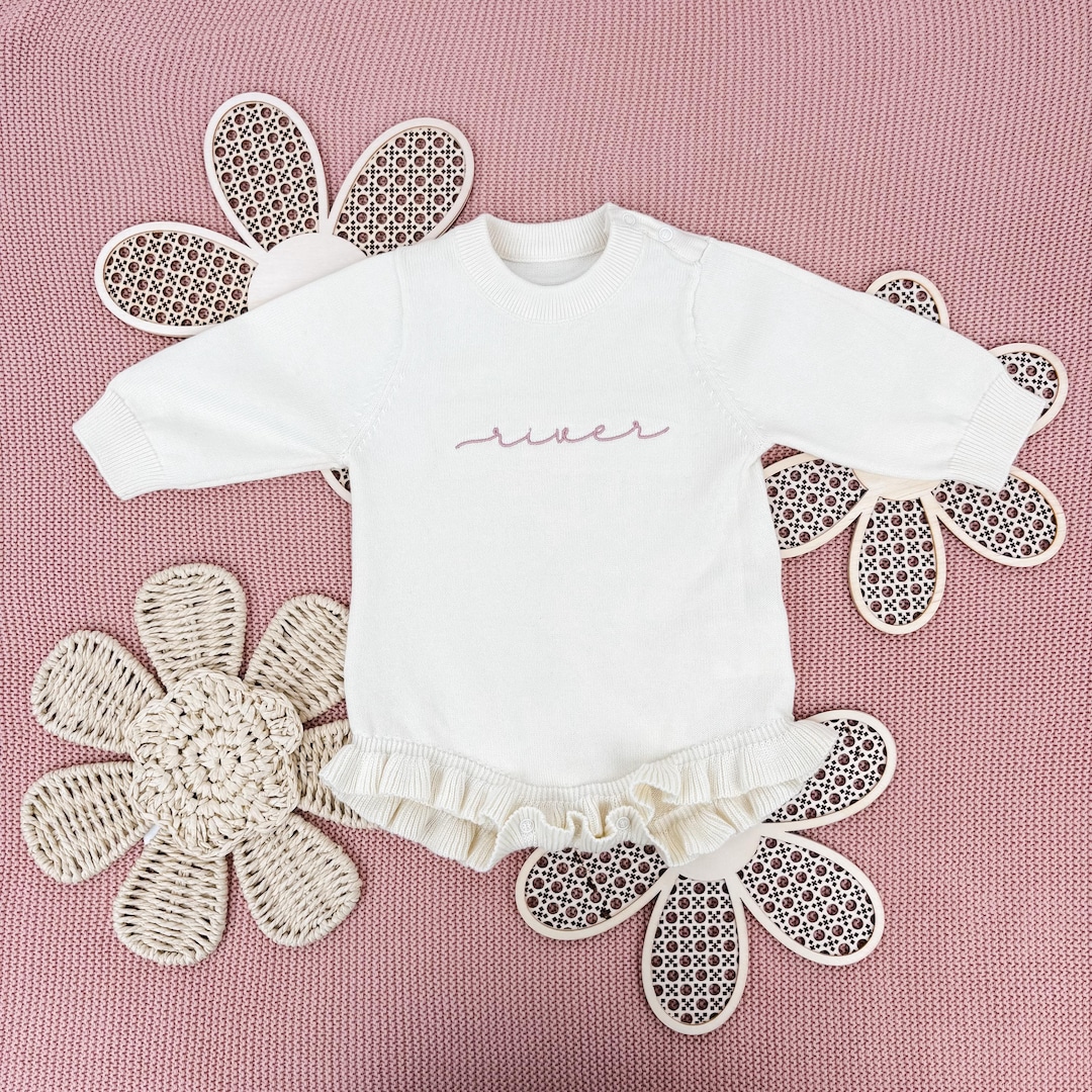 Embroidered Baby Romper, Embroidered Cotton Romper, Knit Baby Outfit ...