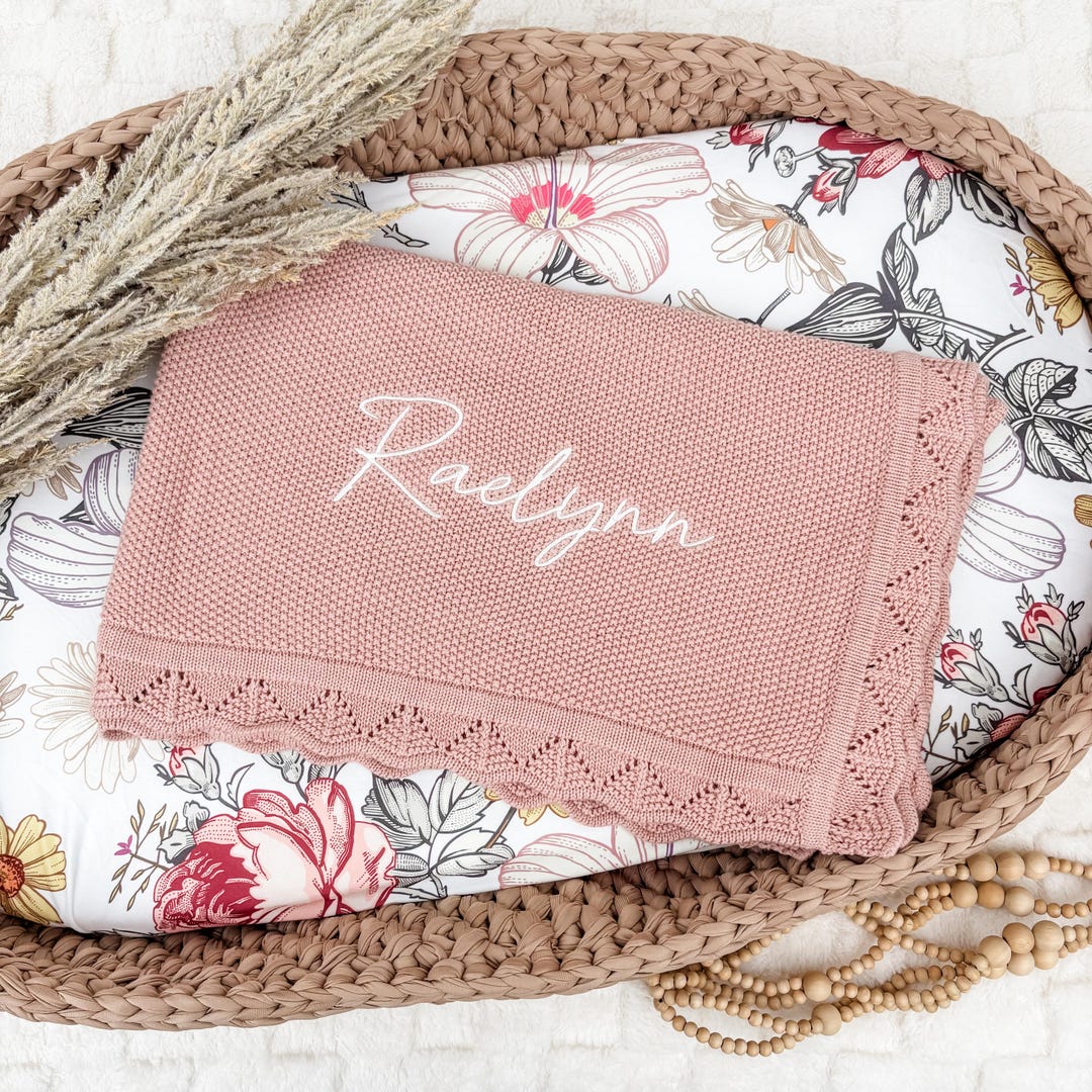 Knit Baby Blanket, Personalized Baby Name Blanket, Soft Cotton Newborn ...