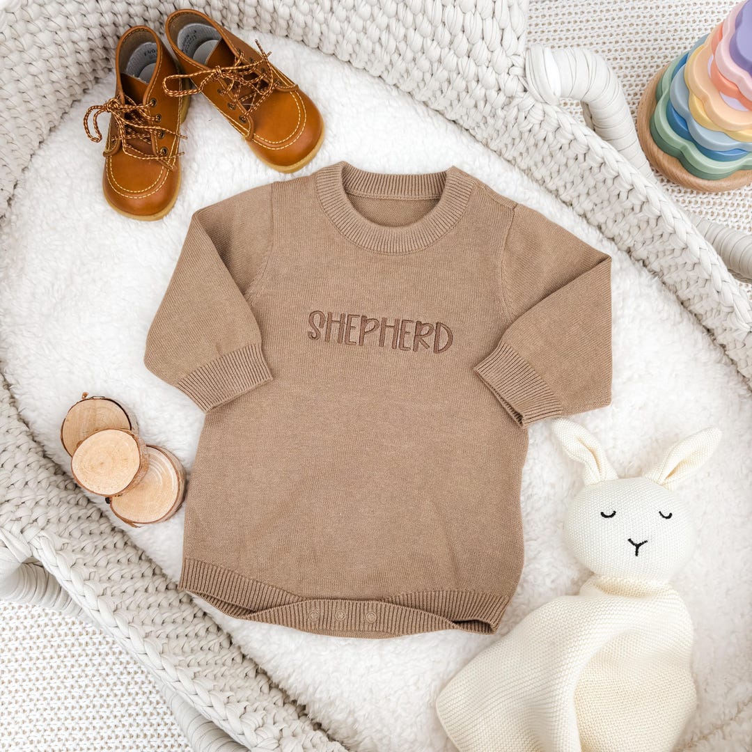 Embroidered Baby Romper, Embroidered Cotton Romper, Knit Baby Outfit ...