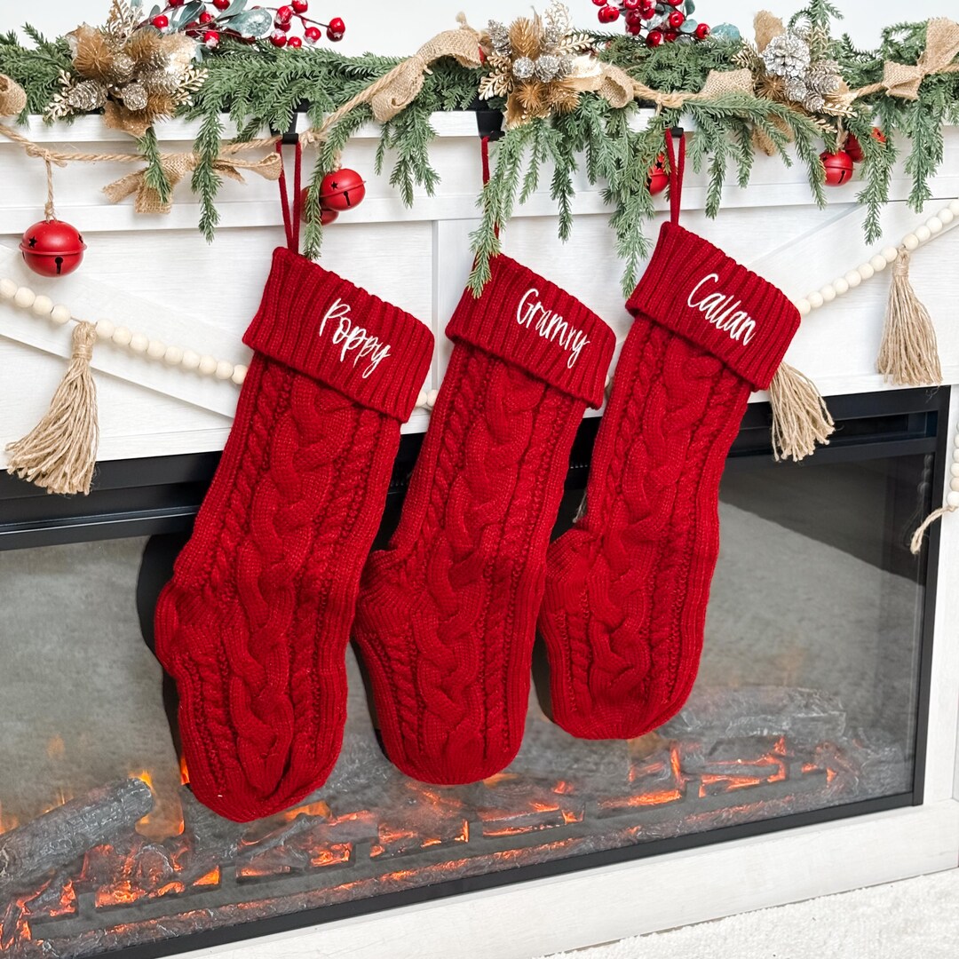 Embroidered Christmas Stocking, Cable Knit Stocking, Personalized ...