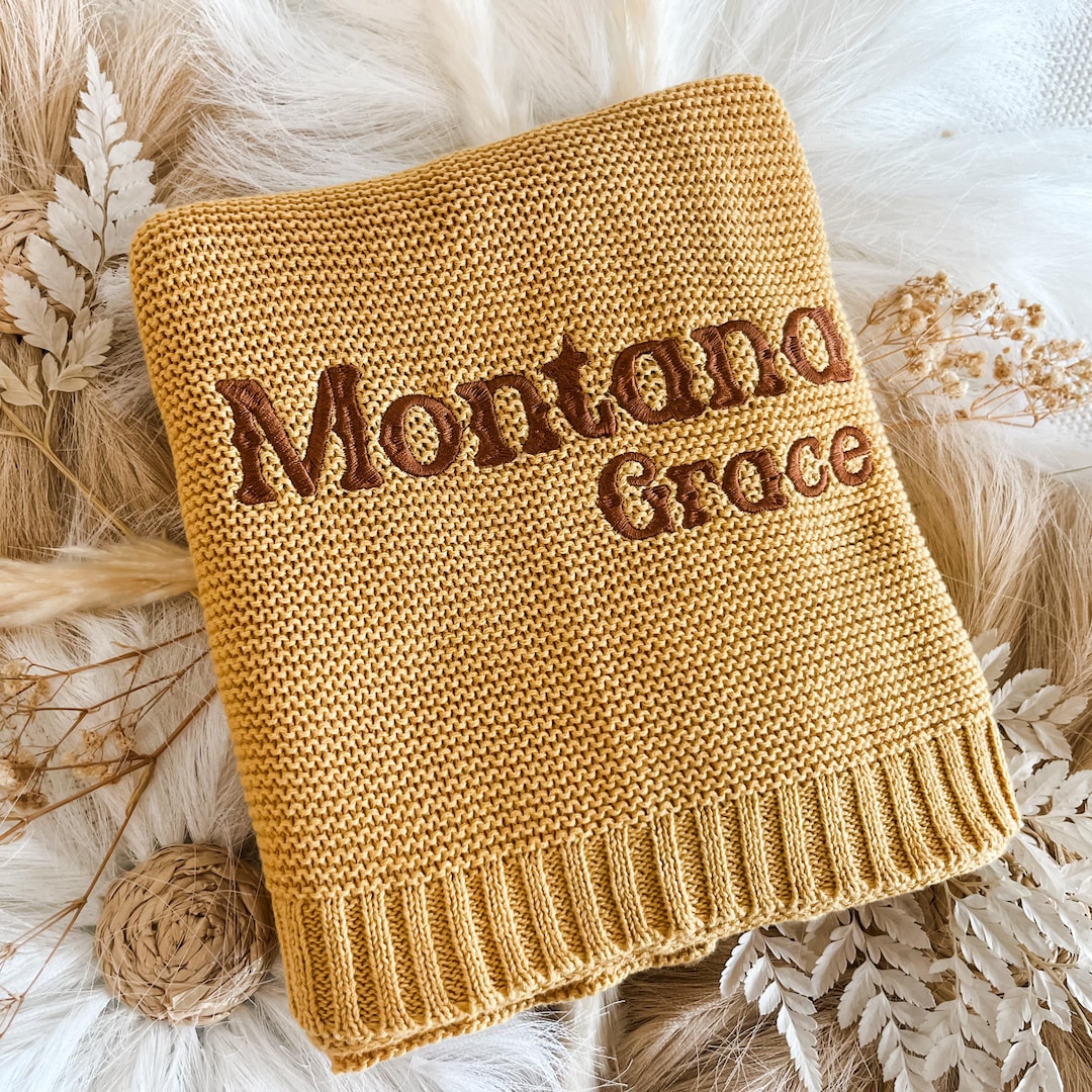 Baby Name Blanket, Embroidered Baby Name Blanket, Cotton Baby Blanket ...