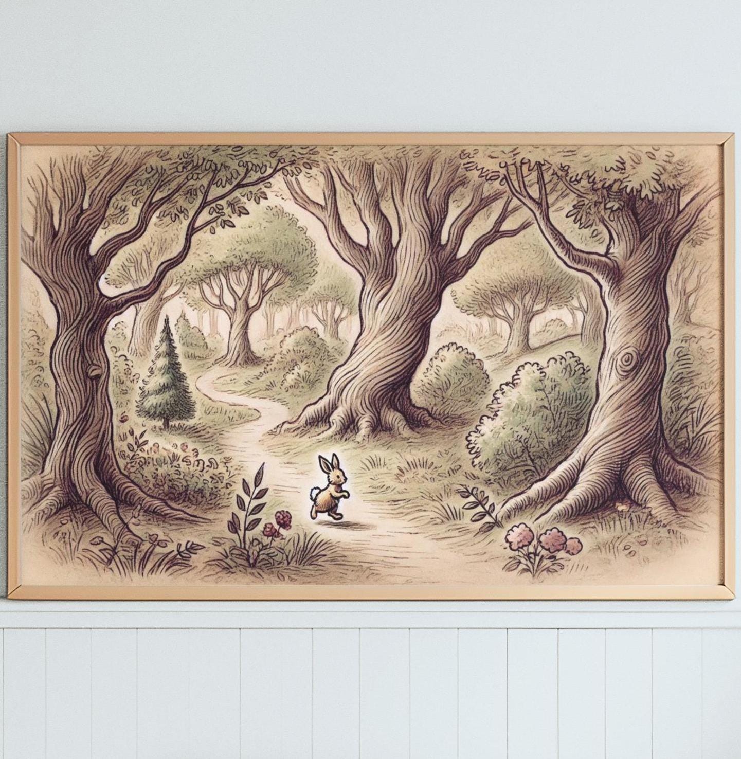 Vintage Storybook Forest Wall Art Print - Whimsical Woodland Digital ...