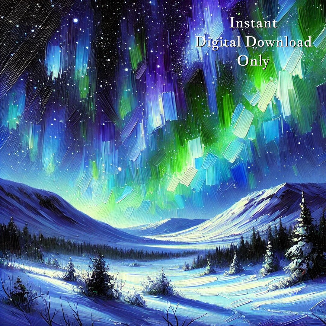 Northern Lights Wall Art | Aurora Borealis Printable | Winter Landscape ...