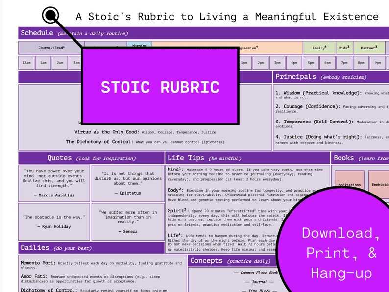 Stoic Daily Rubric & Time-block Planner | Printable Guide to a ...