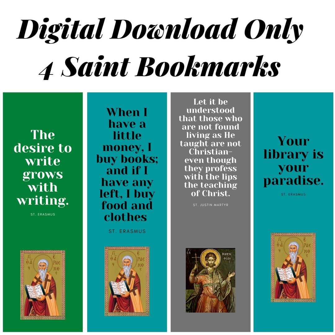 Digital Download Only 4 Saint Bookmarks, St. Erasmus, St. Justin Martyr ...