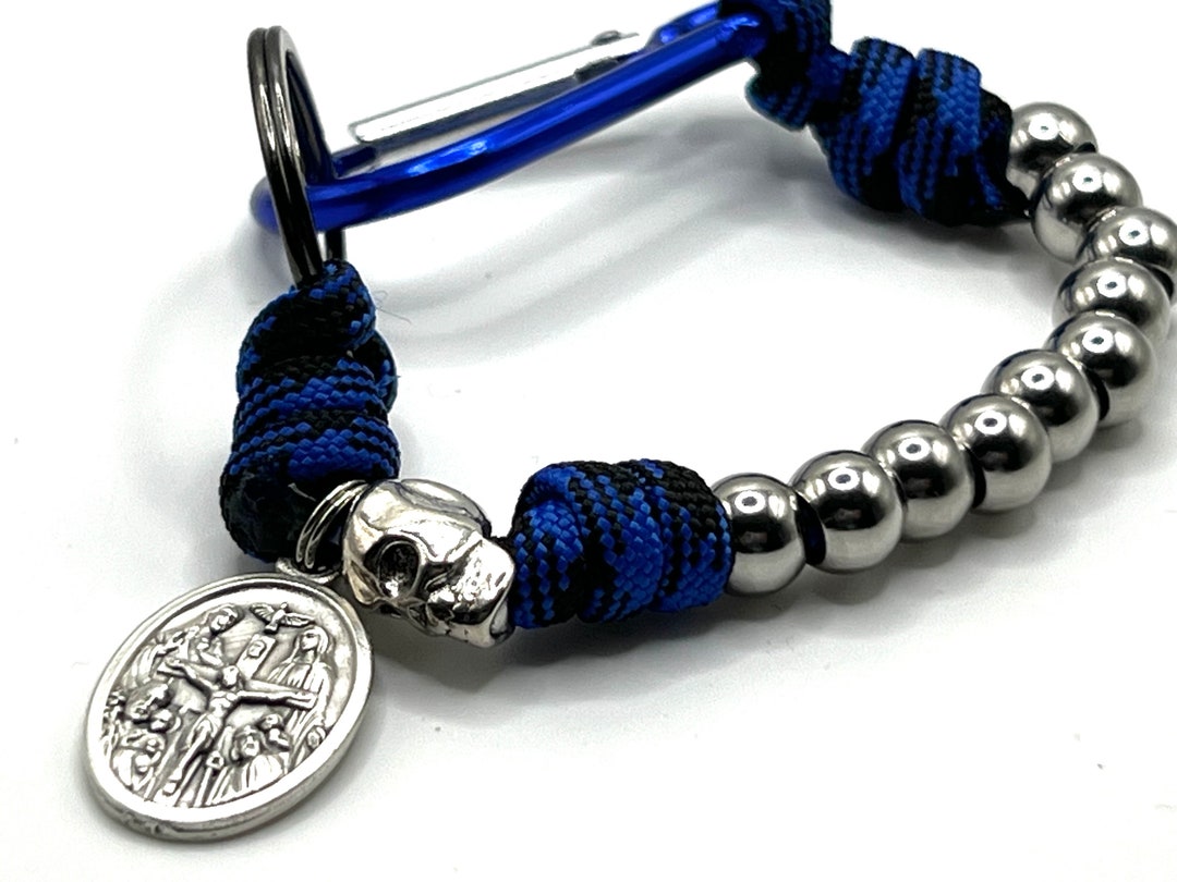 Memento Mori Blue and Black Paracord Rosary Keychain, Memento Mori ...