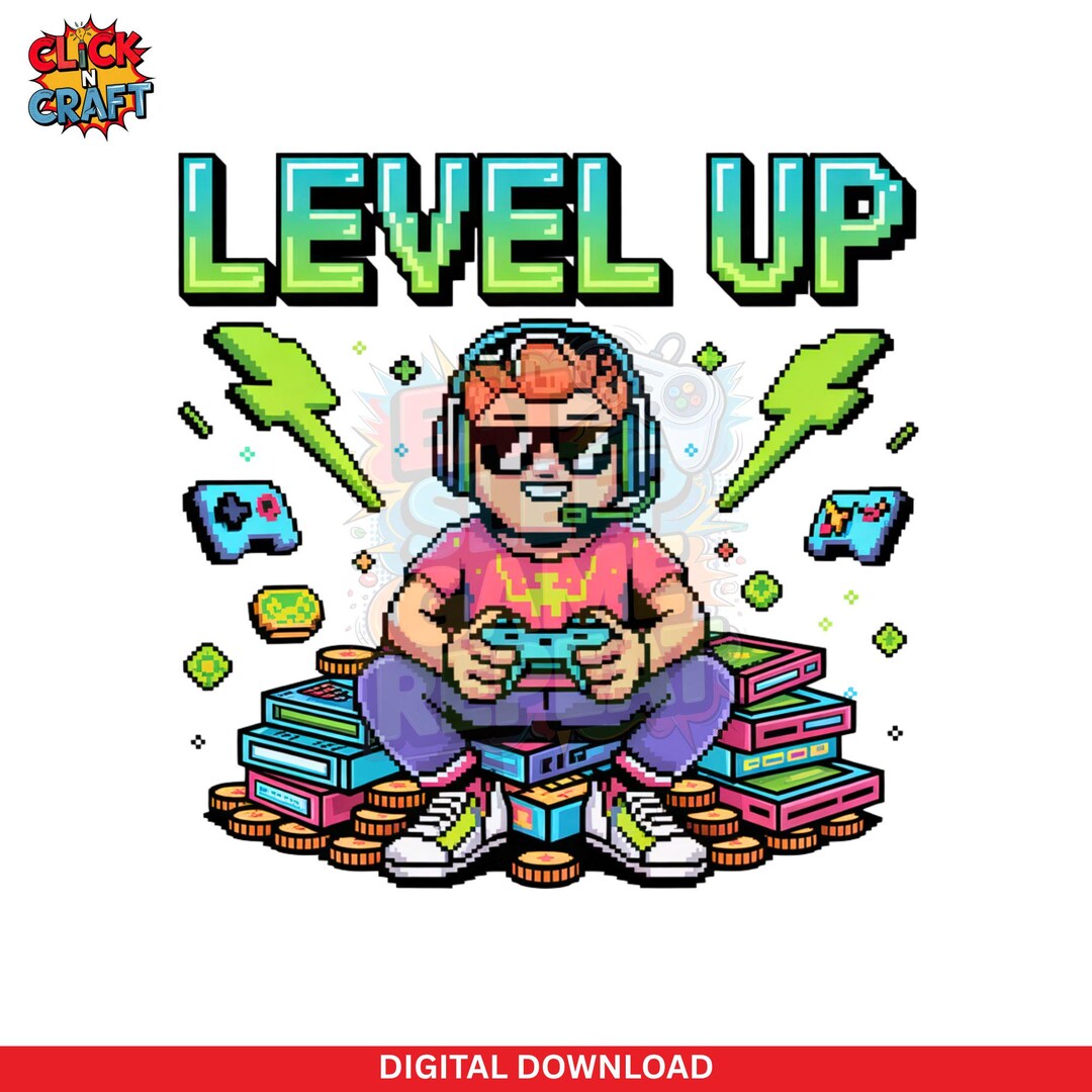 Level up Gamer PNG | Pixel Art Gaming Clipart | Retro Gamer PNG | Video ...