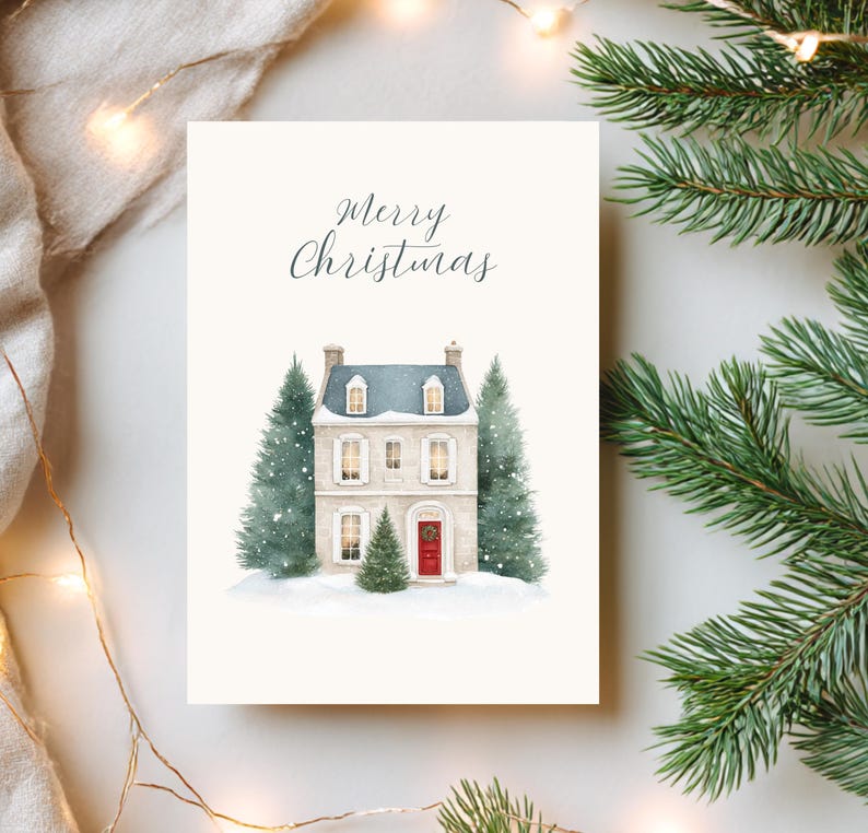 Elegant Winter Houses Christmas Cards, Vintage Holiday Greeting Cards ...