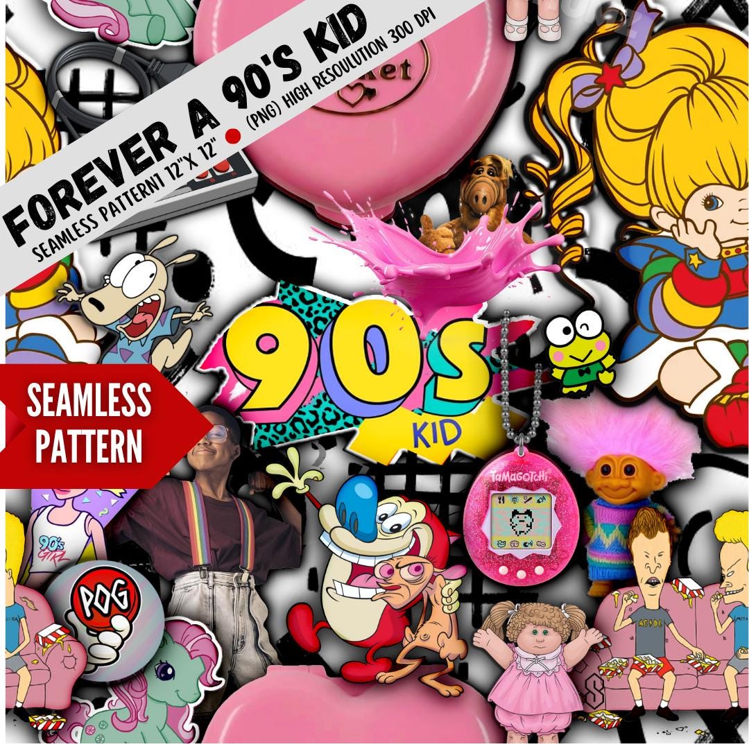 90s Kids Seamless Repeat Pattern, PNG High Resolution Sublimation ...