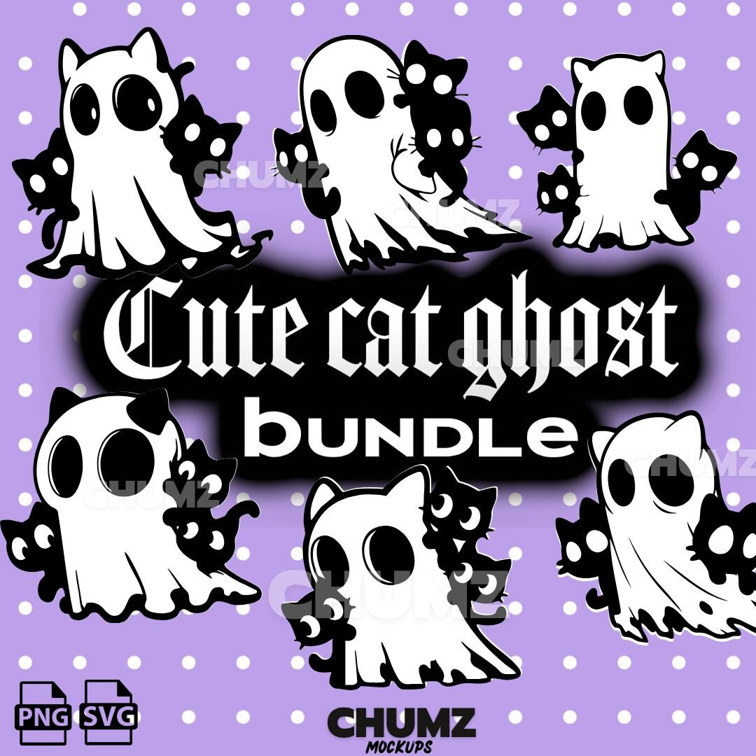 Cute Ghost Cats SVG Bundle, PNG High Resolution Printable, Digital ...
