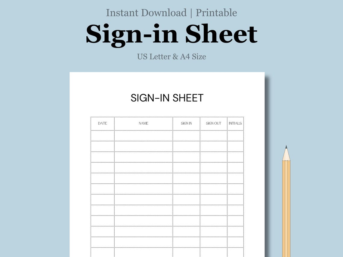 Printable Sign in Sheet PDF | Daily Sign in and Sign Out Log | Editable ...