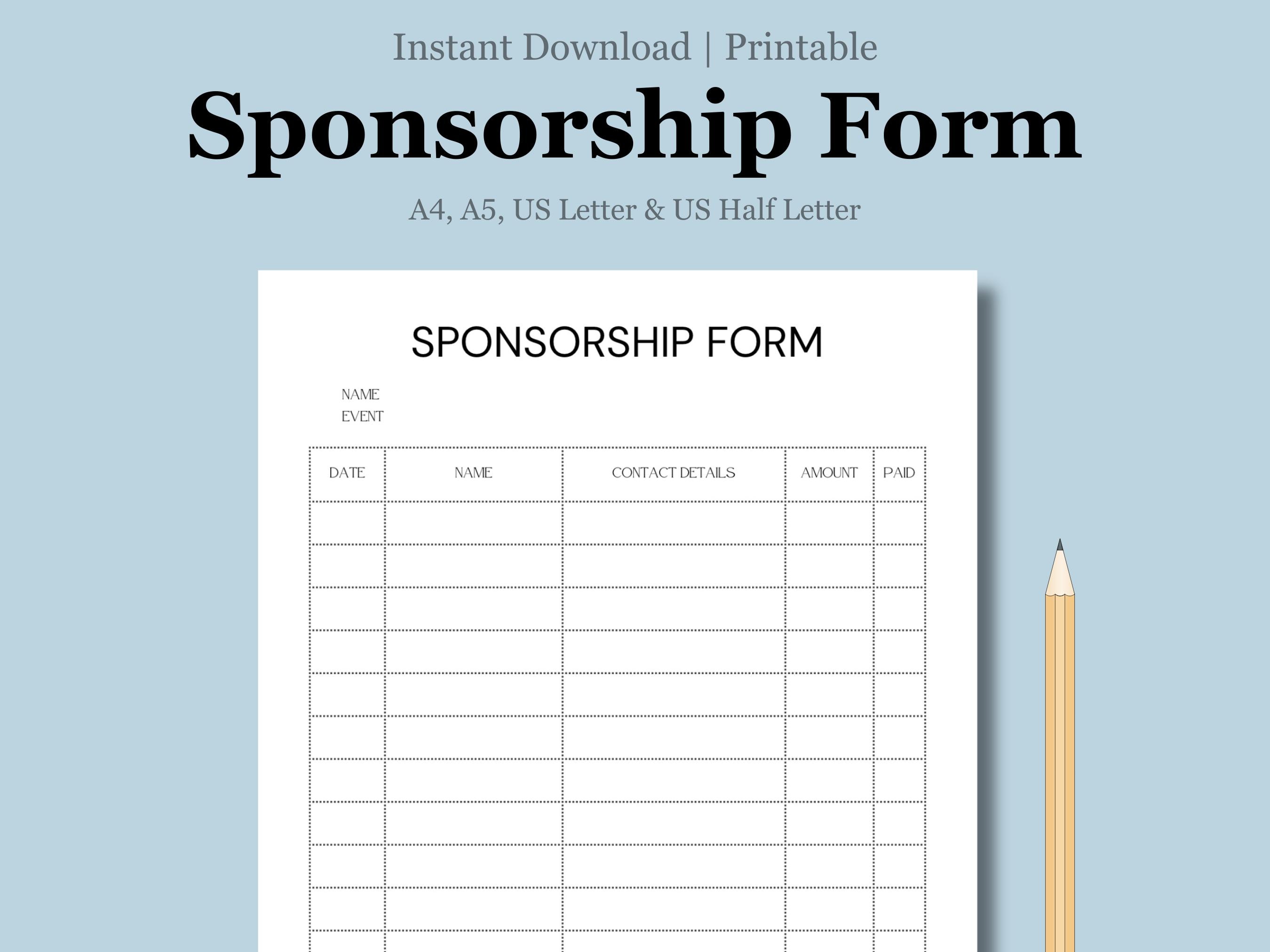 Printable Sponsorship Form: Fundraiser Template (digital Download) - Etsy