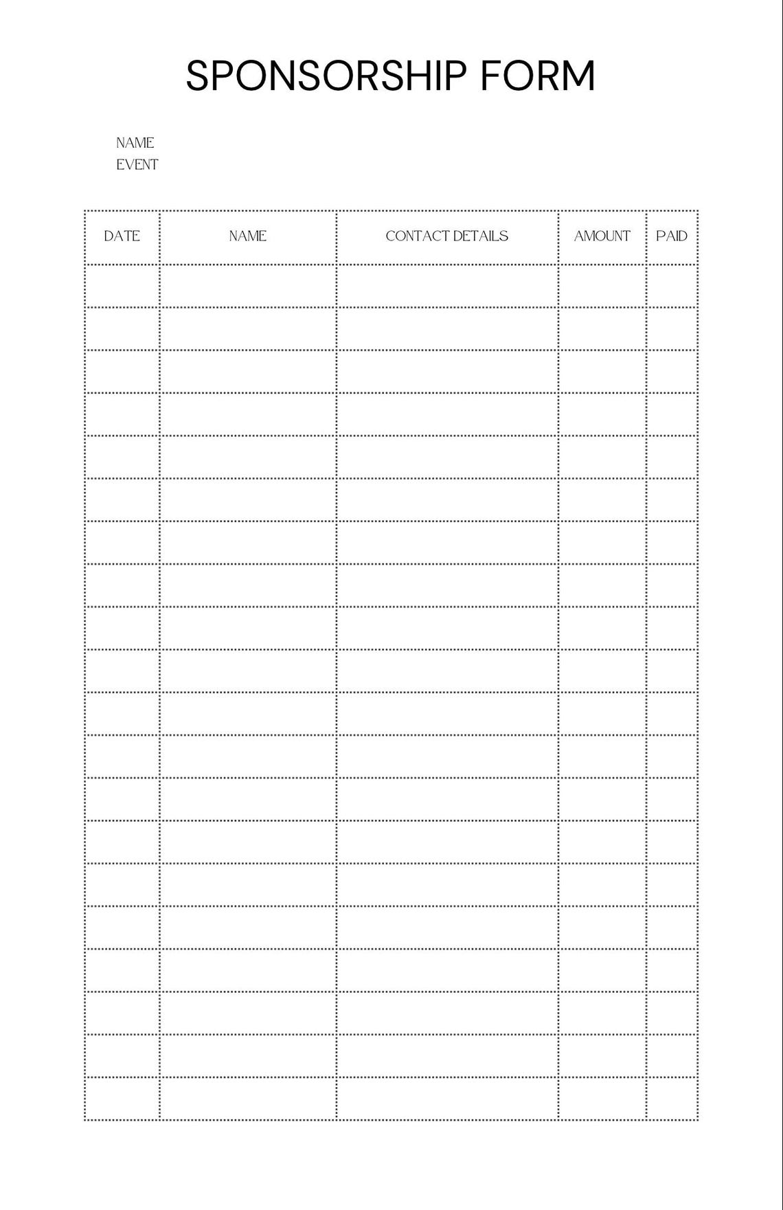 Printable Sponsorship Form: Fundraiser Template (digital Download) - Etsy