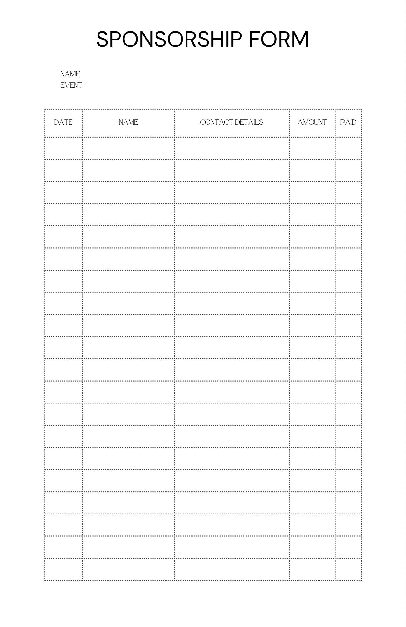 Printable Sponsorship Form: Fundraiser Template (digital Download) - Etsy