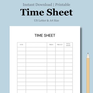 Printable Time Sheet PDF | Employee Time Log | Time in Time Out Sheet ...